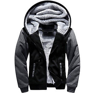 ZITY Men's Zip Up Hoodie Heavyweight Winter Sweatshirt Fleece Sherpa Lined Warm Jacket Black Gray Large