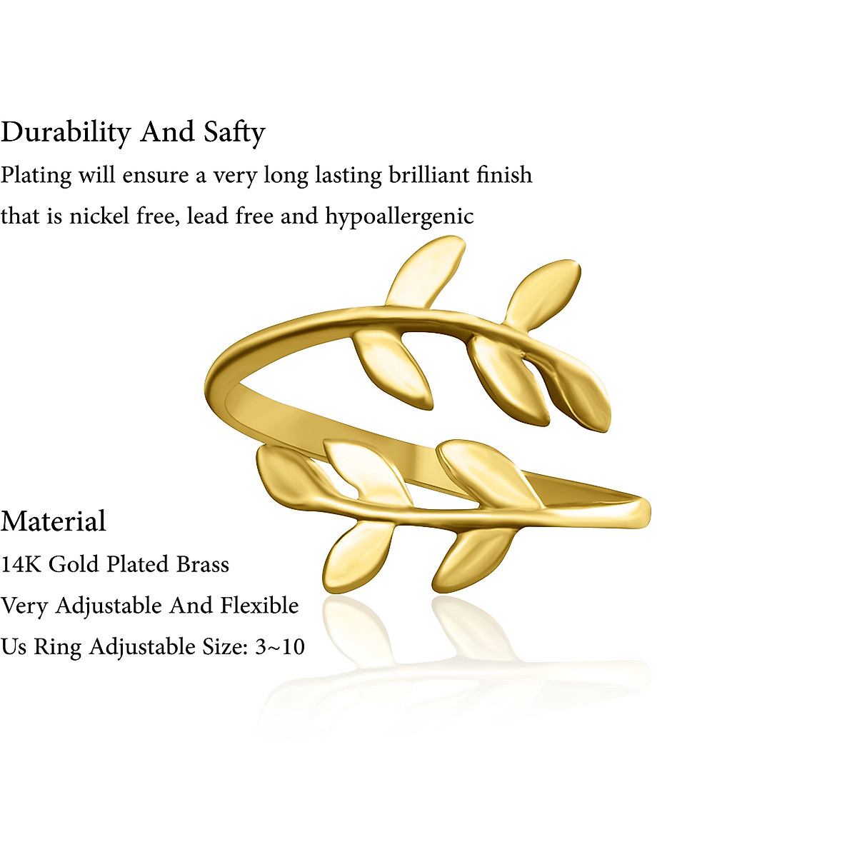 ONDAISY 14K Matte Gold Plated Bff Best Friends Bohemian Boho Jewelry Tree Flower Leaves Laurel Leaf Knuckle Toe Adjustable Band Ring