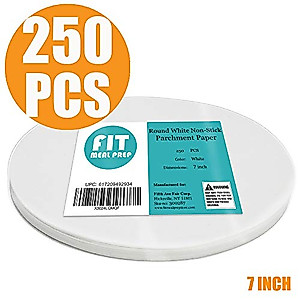 [250 Pack] 7 Inches Non-Stick Parchment Paper - Round White Baking Sheets, Wax Paper Liners for Cake Pan, for Steamer, Fryer and Oven, for Cakes, Cheesecakes, Pizza, Cookies, Meats and Vegetables
