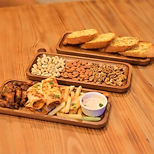 Acacia Wooden Tray Pack of 3 - Wood Serving Tray, Rectangle Cheese Tray - Charcuterie Boards, Wooden Trays for Decor, Vegetables, Fruit, Appetizer Tray (11.8 x 5.11 inches)