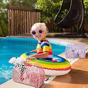 Sweetude 12 Pcs Jelly Bags with Sunglasses Jelly Purse Basket Reusable Tote Beach Handbags for Women Girls Kid(Colorful)