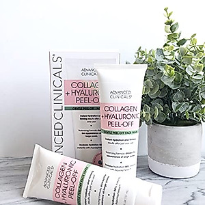 Advanced Clinicals Collagen + Hyaluronic Acid Anti-Aging Peel-Off Face Mask Hydrating, Tightening, & Firming Vegan Peel Off Face Masks Smooth Wrinkles & Pores, & Even Skin Tone (3.4 Fl Oz)