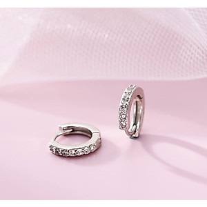 Tiny Small Cubic Zirconia Mini Hoop Earrings Real 925 Sterling Silver for Cartilage Tragus Pierced Sleeper Cuff Women Teen Girls 2nd Hole Round Hinged Huggie Hoops Dainty Fashion Jewelry Gifts