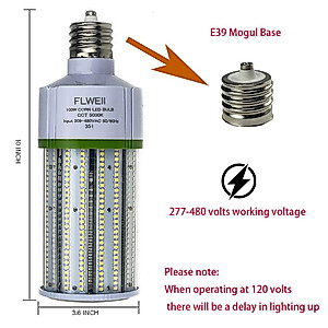 FLWEII LED Corn Light Bulb, 208-480V 100W E39 Mogul Base 5000K,14000 LM Replacement 400W HPS/MH for Indoor Outdoor Garage Warehouse Factory Backyard