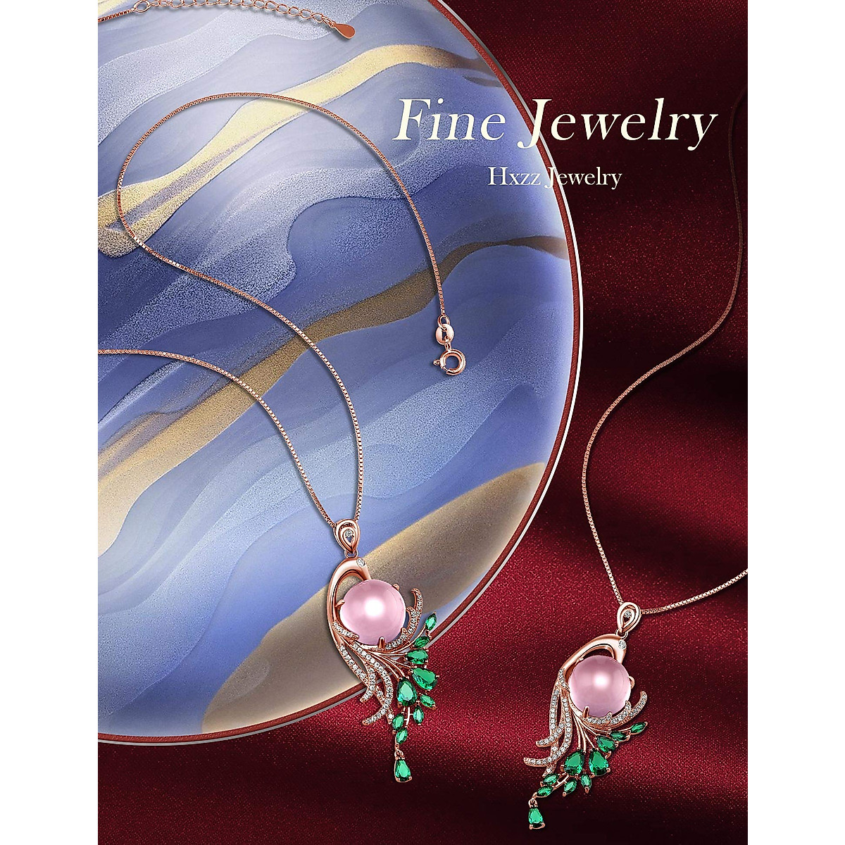 HXZZ Fine Jewelry Natural Gemstone Rose Quartz Sterling Silver Pendant Necklace Birthstone Anniversary Birthday Gifts for Women Her Mom Mother Wife