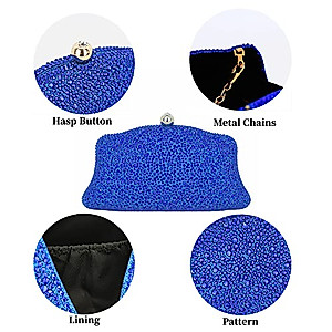 Chaliwini Shiny Rhinestone Crystal Purse Royal Blue Clutch Evening Bag For Women Wedding Party Glitter Handbag