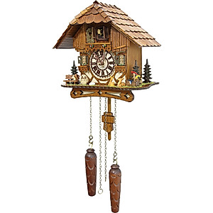 Cuckoo-Palace German Cuckoo Clock - Blackforest Hillside Chalet with Wonderful Animals with Quartz Movement - 10 1/4 inches Height