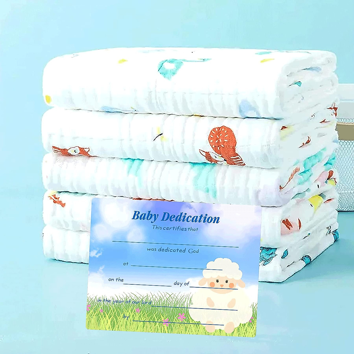 wootile Certificate Baby Dedication Card 8.26 x 11 Inch Baby Dedication Certificate with Baby Lamb Christening Baby Dedication Certificates for Church Gifts 24 Pack (Colorful)