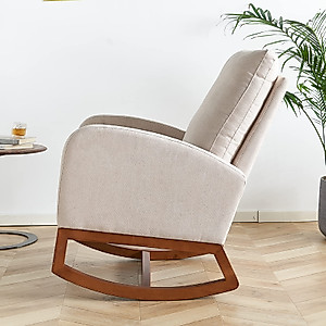 CALABASH Rocking Chair Nursery,Modern Comfy Armchair with Side Pocket,Mid-Century Upholstered Glider Rocker Chairs for Baby/Kids Room and Living Room (New Beige)