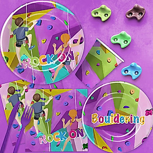 APOWBLS Rock Climbing Birthday Decorations Tableware - Rock Climbing Party Supplies, Paper Plate, Cup, Napkin, Tablecloth, Cutlery, Rock Climbing Camping Adventure Theme Party Decorations | Serve 24
