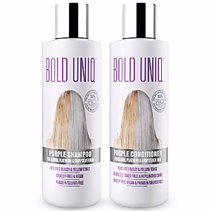 BOLD UNIQ Purple Shampoo & Conditioner Duo - Eliminates Brassy Yellow Tones. Lightens Blonde, Platinum, Ash, Silver and Grays. Paraben & Sulfate Free, Vegan and Cruelty Free.