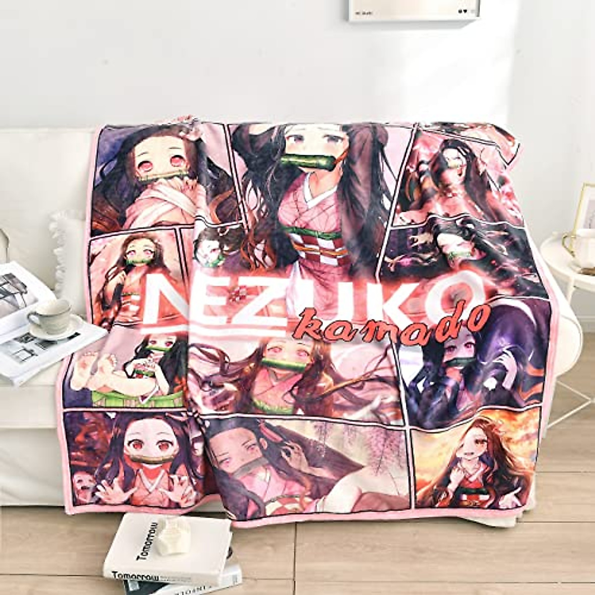 Nezuko Fluffy Blanket Anime Super Soft Throw Blankets Cozy Flannel Gift Blanket for Kids Adults All Season(50" X 60")