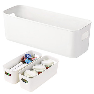 BLLREMIPSUR 3 Pack White Storage Bin, 10" Long Bathroom Organizing Bins, Plastic Organizer Bins with Handles for Vanity, Pantry, Shelves