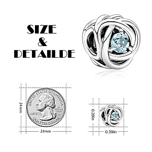 VALGACLS March Birthstone Charms 925 Sterling Silver Love Heart Charms for Bracelet Necklace, Happy Birthday Charms Eternity Circle Charm for Women