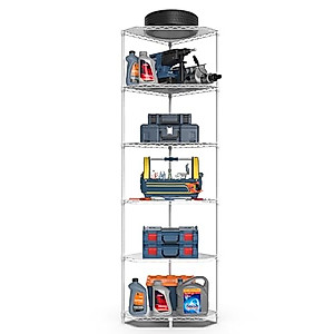 6 Tier NSF Corner Wire Shelf Shelving Unit, 20 x 20 x 72 Inch 600lbs Capacity Heavy Duty Adjustable Metal Storage Rack with Leveling Feet & Shelf Liners for Office Kitchen Bathroom and More - White