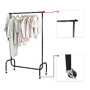 ZGEHCO Clothes Rack Garment racks for Hanging Clothes,Clothing Rack with wheels and Brakes,Commercial Grade Heavy Duty Sturdy Metal Rolling Clothes Coat Rack Holder Free Standing,Black