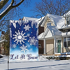Heyfibro Let it Snow Garden Flag Winter Christmas Garden Flags 12x18 Inch Double Sided Burlap Snowflake Banner for Winter Holiday Christmas Yard Outdoor Decoration(ONLY FLAG)