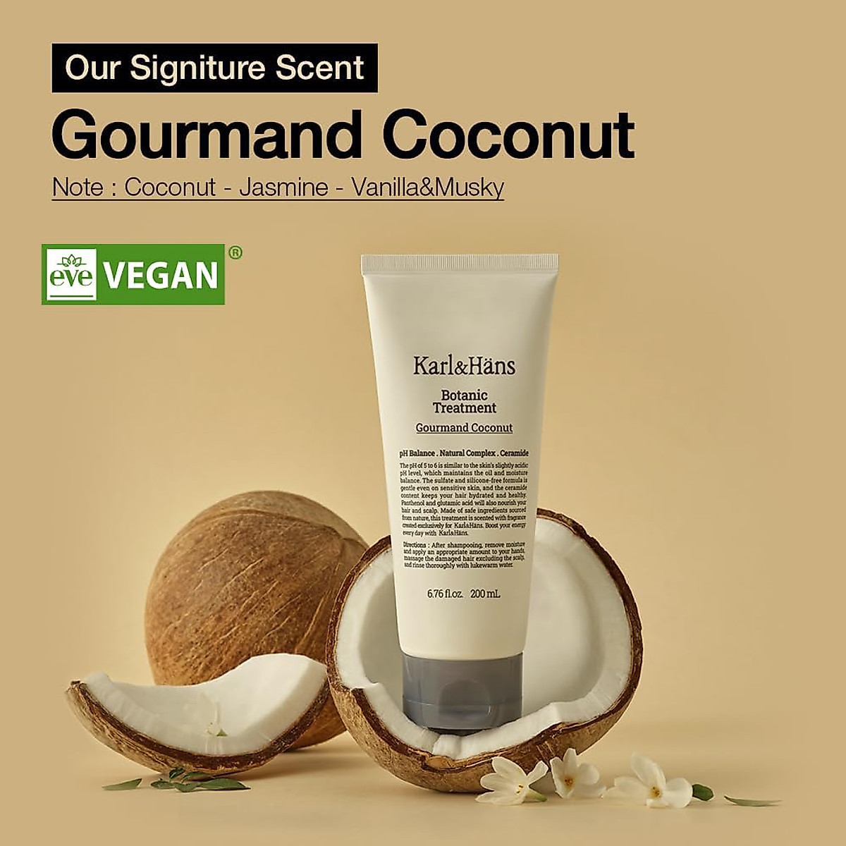 Karl&Hans Botanic Gourmand Coconut Vegan Shampoo Organic - Sulfate-Free, Moisturizing, Nourishing Shampoo with Coconut Oil&Natural Flower Extracts for Dry and Damaged Hair and Scalp Repair, 13.2 fl oz