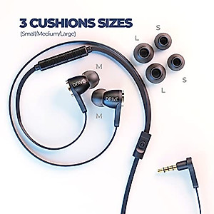 MuveAcoustics Drive Noise Cancelling Headphones Wired Earbuds with Microphone, Best for Computer Gaming Android Phones Corded Earphones with mic, Airplane Travel Case Ear Buds Plug in 3.5mm cord