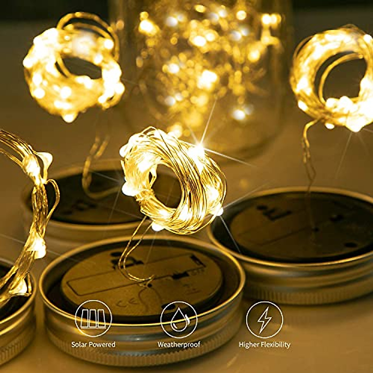 ostritec Solar Mason Jar Lights Lids, 12 Pack 30 Led Fairy Lights(Jars Not Included), Outdoor Hanging Mason Jar Solar Lights, Fairy in a Jar Solar Firefly Lights for Patio Garden Table Decor