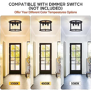 APOTO 3-Lights Semi Flush Mount Ceiling Light Fixture,Black Hallway Light Fixture,Industrial Light Fixture Ceiling Mount,Farmhouse Close to Ceiling Lamp for Entryway Kitchen,Bulb not Included, 2 Pack