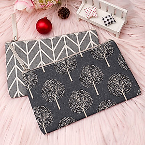 SUMAJU 2 Pcs Canvas Cosmetic Bag, Multi-Function Small Zipper Pouch Cute Makeup Pouch Travel Toiletry Bag Travel Size Toiletries Christmas Stocking Stuffers Gifts for Women,8.6 * 5.5 In