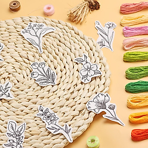 Patemby 50Pcs Water Soluble Embroidery Stabilizers, Stick and Stitch Embroidery Paper with Pre-Printed Flowers and Leaves Pattern Transfers for Hand Sewing Lover Beginners (Flower)