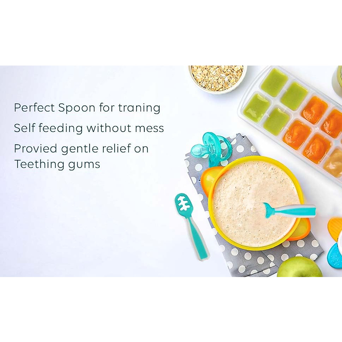 Baby Spoons, Feeding Littles, Silicone Pre-Spoon for Kids Aged 6+ Months - First and Second Stage Spoons, Baby Led Weaning, Teething Spoons, Infant Feeding - Toddler Utensils - 2 Spoons, (Pink/White)