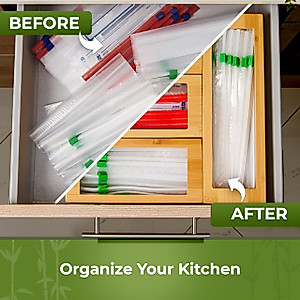 Storage Bag Organizer, Sandwich Bag Organizer - Bamboo Baggie Organizer for Drawer, 4 Modular Boxes with Labels, Plastic Bag Storage Organizer, Quick Refill By Woodenhouse
