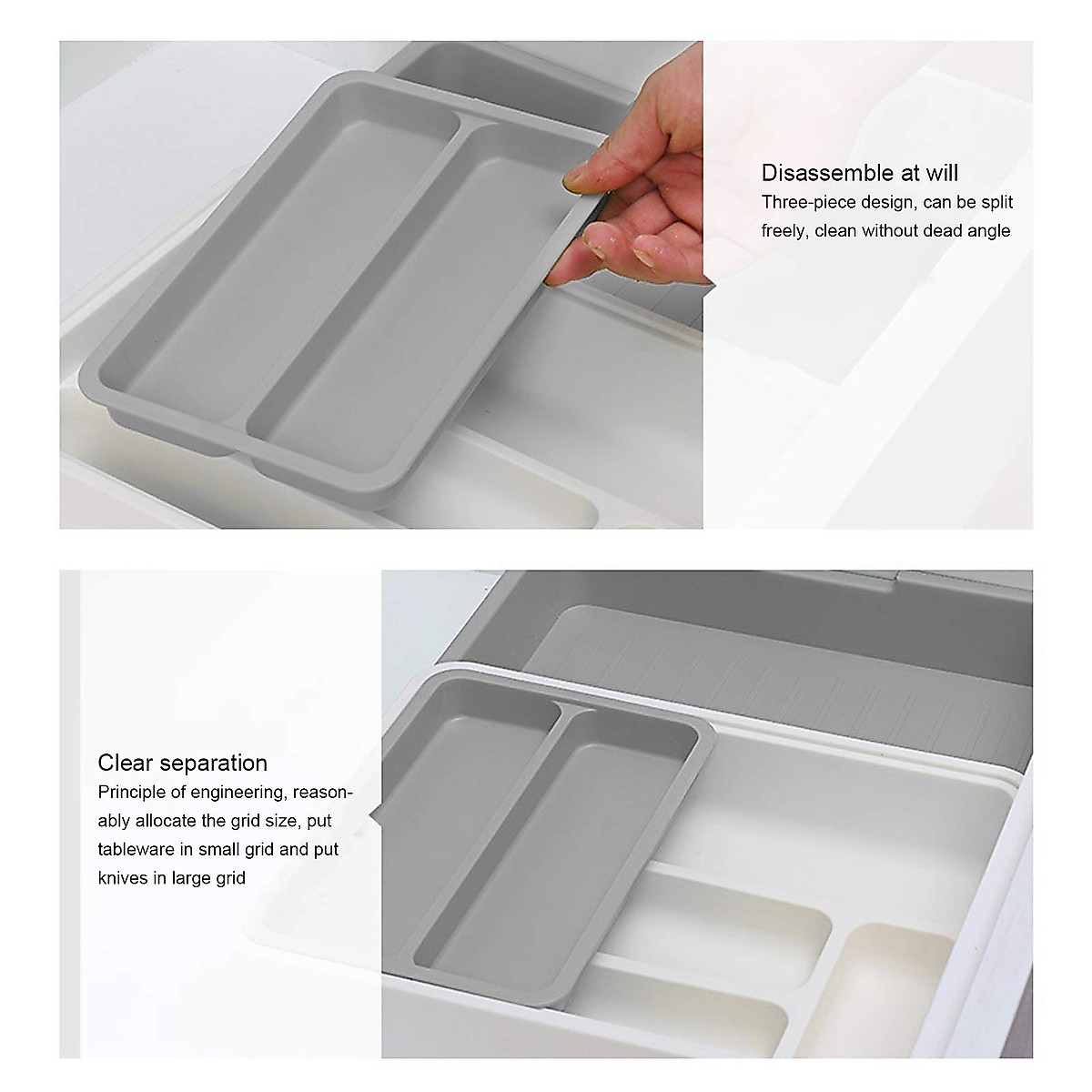 Yosoo Silverware Organizer, Expandable Adjustable Cutlery Storage Tray Compartment Tidy Drawer Utensil Organizer for Kitchen