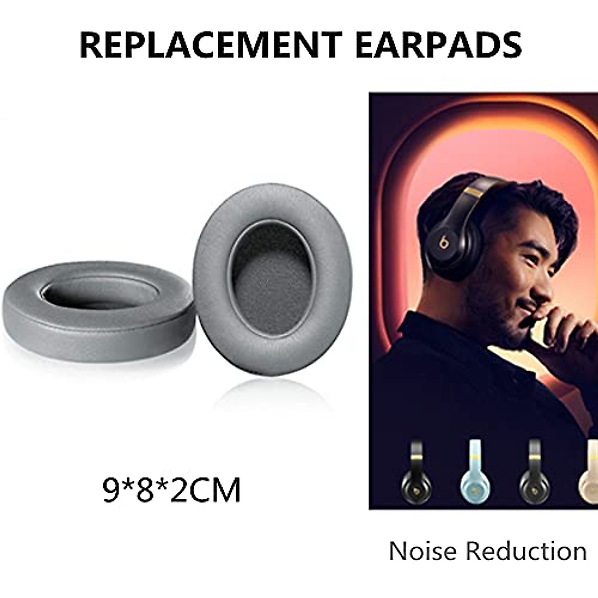 Studio 3.0 Replacement Earpads Studio 2.0 Ear Pad Cushion Cover Compatible with Beats by Dr.Dre Studio 2 Wired/Wireless & Studio 3 Over-Ear Headphones (Grey)