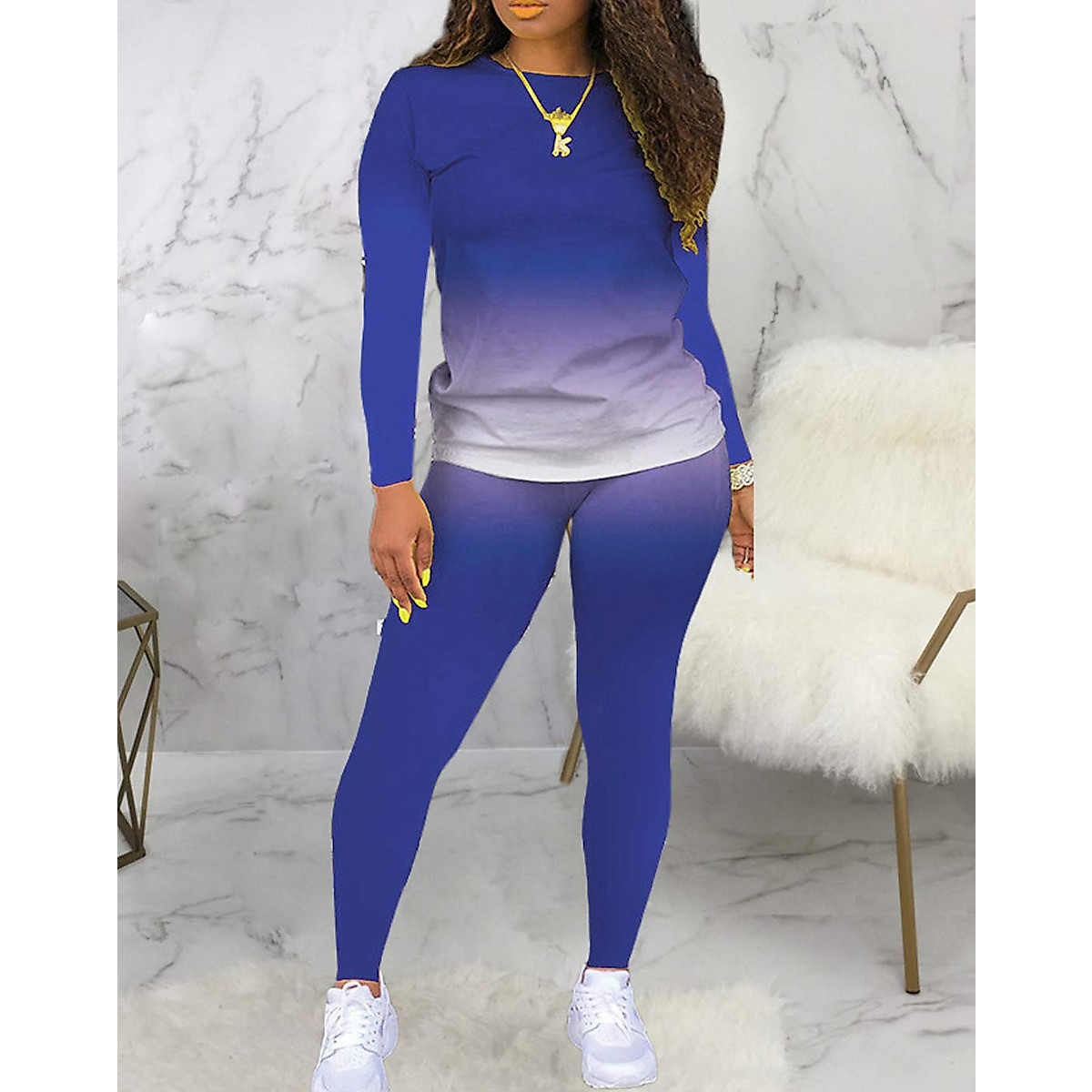 JSVZREU Two Piece Outfits for Women Pants Loungewear Set 2 Piece Outfits Sweatsuit Track Suits Matching Jogger Lounge Sets Long Sleeve(Blue,XL)