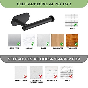 1 Pack Adhesive Toilet Roll Holder Stand - Matte Black SUS304 Stainless Steel, Rustproof Toilet Paper Holder No Drilling Tissue Holder for Kitchen Bathroom Wall Mount Bathroom Tissue Holder