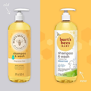Burt's Bees Baby Shampoo & Wash, Sensitive Body Care, Unscented, Fragrance & Tear Free, All Natural, 21 Ounce