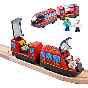 Giant bean Battery Operated Action Locomotive Magnetic Train Set for Wooden Train Tracks, Powerful Engine Compatible, Wood Train Track Toys for Kids 3+