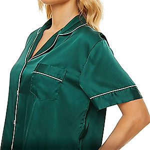 Zando Womens Two Piece Pajama Set Sexy Pajamas for Women Silk Ladies Pajamas Satin Pajamas Womens Button Down Pajama Shorts Set Women's Sleepwear Bride Pajamas Comfort PJS Dark Green XX-Large