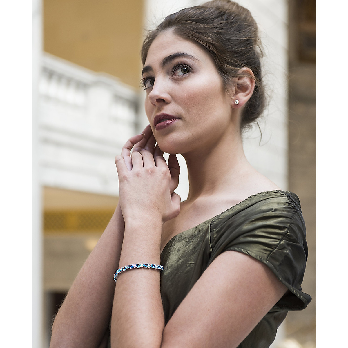 KEZEF Tennis Bracelets For Women - Cubic Zirconia - Oval 7x5mm Pink Gemstones - Round 2.50mm White CZ - Silver Plated Brass - 7 Inch - Hypoallergenic Bracelets