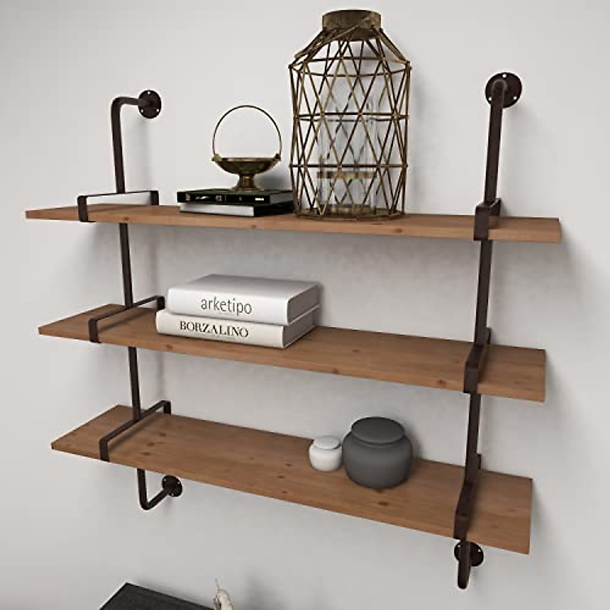 Deco 79 Wood Wall Shelf with Metal Brackets, 38" x 9" x 38", Brown