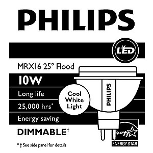 Philips 432419 10W High Output LED MR16 4000K 25-Degree Flood, Dimmable