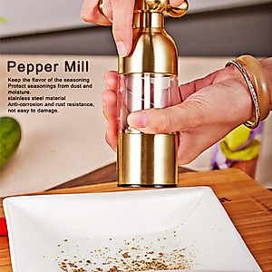 Pepper Grinder Refillable, Stainless Steel Spice Grinder Kitchen Tool 7.1 x 2.8 x 1.9in Pepper Salt Spice Mill Grinder Seasoning for Cooking (Gold)