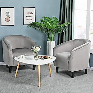 Yaheetech Velvet Comfy Accent Chairs Tufted Modern Barrel Chair with Soft Padded for Living Room/Waiting Room/Bedroom, Light Grey, Set of 2