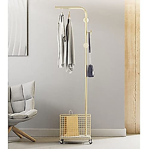 n/a Nordic Floor Clothes Hanger Bedroom Bedside Clothes Rack Metal Clothes Drying Rack Balcony Simple Storage Basket (Color : Gold, Size : 177 * 42 * 30cm)