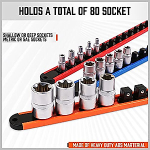 HORUSDY 6PC 360° Swivel ABS Socket Organizer, 1/4-Inch x 28 Clips, 3/8-Inch x 28 Clips, 1/2-Inch x 24 Clips, Premium Quality Socket Holders