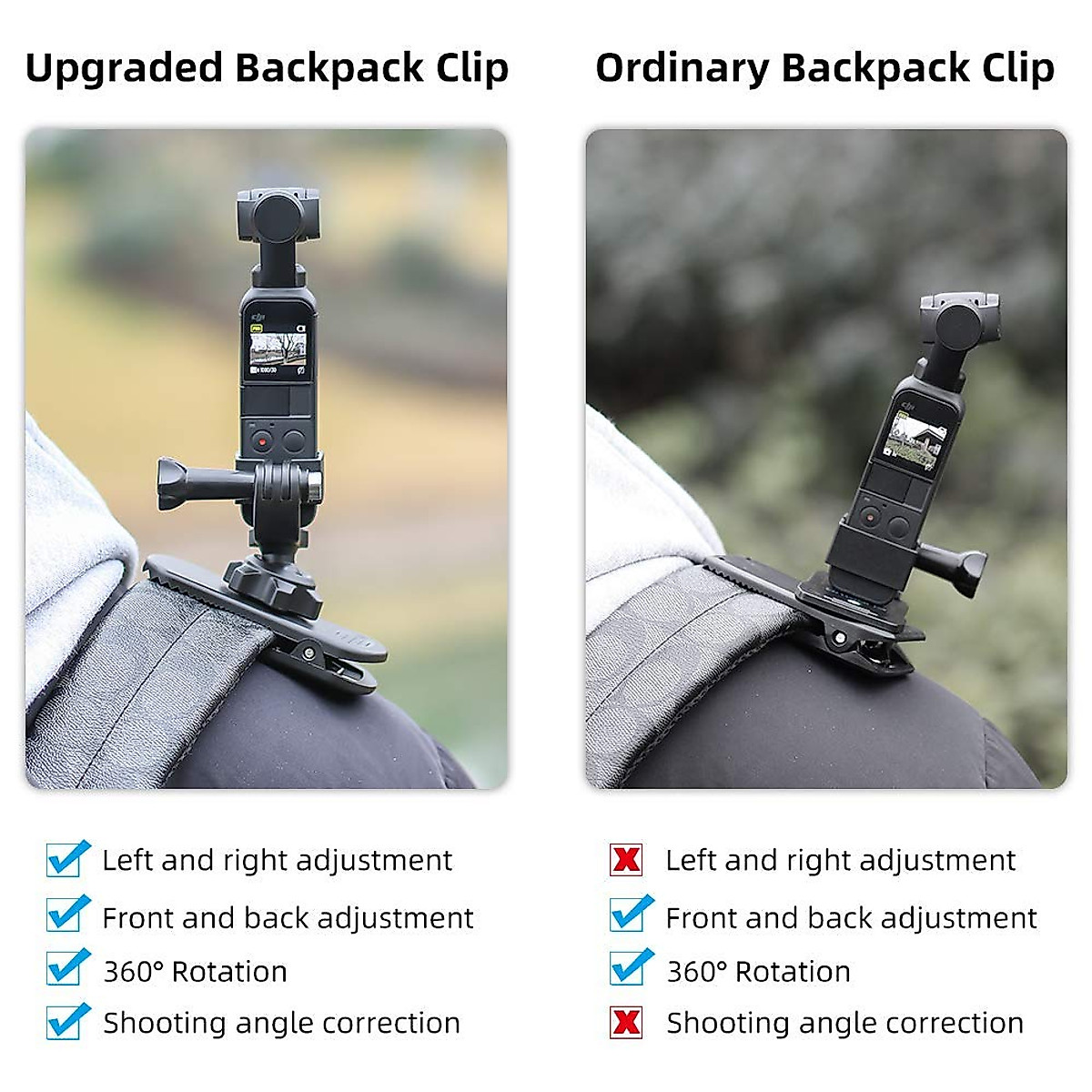 Osmo Pocket Backpack Quick Clip Mount,360 Degree Rotation Backpack Strap Knapsack Shoulder Mount with Extended Border Compatible with DJI Osmo Pocket,Osmo Pocket 2