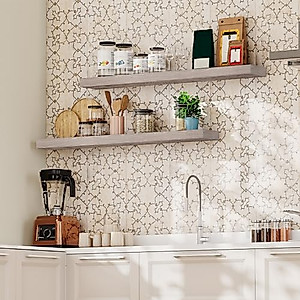 HOOBRO Floating Shelves, Wall Shelf Set of 2, 47.2 Inch Hanging Shelf with Invisible Brackets, for Wall Decor in Bathroom, Bedroom, Toilet, Kitchen, Living Room, Office, Greige BG120BJP201