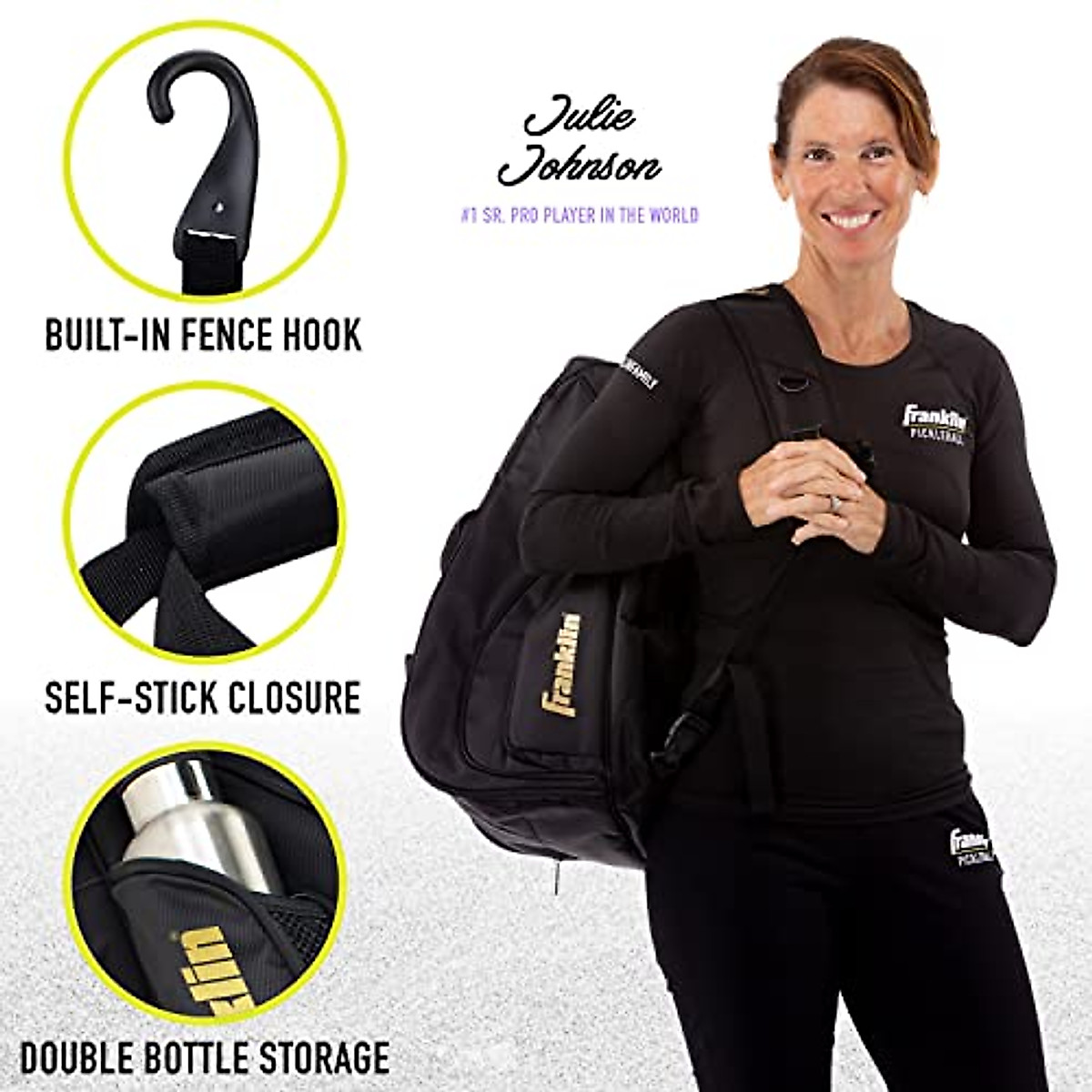 Franklin Sports Pickleball Backpack + Duffle Bag - Elite Series Pickleball Bag for Paddles, Pickleballs + Equipment - Hybrid Backpack + Duffle Bag Design - Pickleball Bag for Men + Women - Black