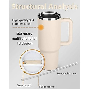 Nuvora H2.0 Tumbler with Handle and Straw 40 oz | Flowstate 3-Position Lid | Cup Holder Compatible for Travel | Insulated Stainless Steel Cup Cream