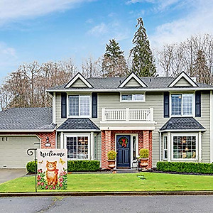 Welcome Cat Kitten Garden Flag Vertical Double Sided Spring Farmhouse Burlap Yard Outdoor Décor 12.5 x 18 Inch