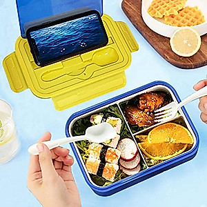 Rzmyencg Bento Lunch Box for Kids with Cutlery 1400ml Adult Bento Lunch Box Durable 3 Compartment Lunch Box for Kids, Suitable for School, Work Meals, BPA-Free Leak-Proof Bento Box (Blue)