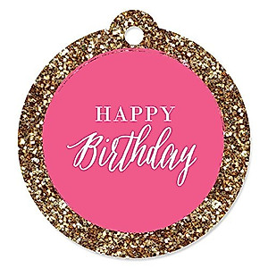 Chic Happy Birthday - Pink and Gold - Birthday Party Favor Gift Tags (Set of 20)